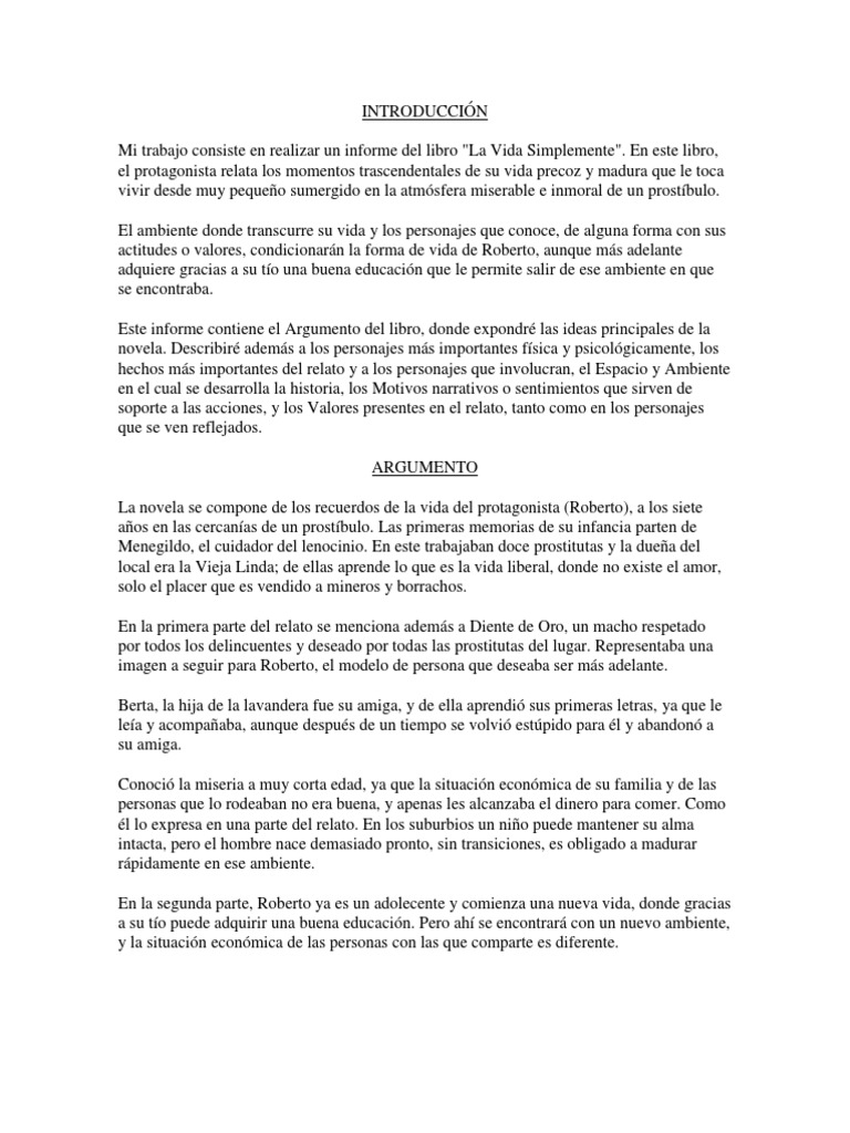 Resumen Libro La Vida Simplemente | PDF | Familia | Amor