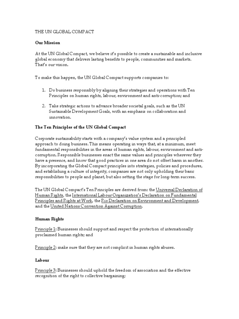 About The UN Global Compact | PDF | Human Rights | Corruption