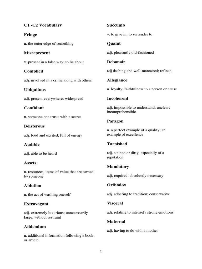 C1-C2 Vocabulary List | PDF