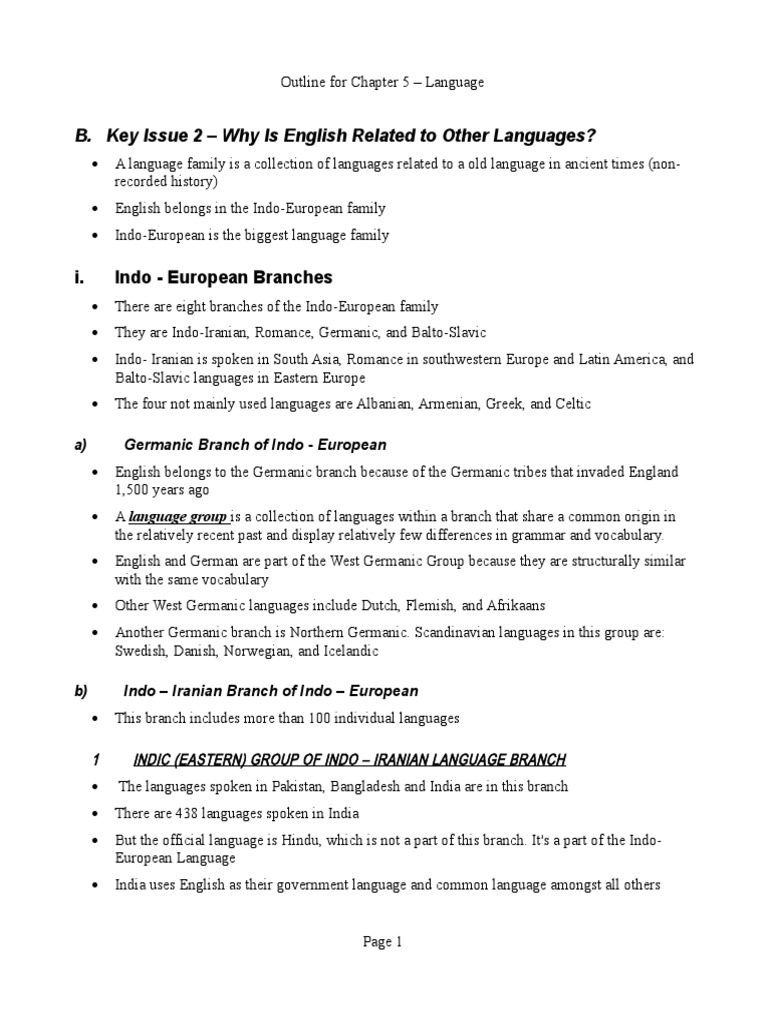 B. Key Issue 2 - Why Is English Related To Other Languages?: I. Indo - European Branches | PDF ...