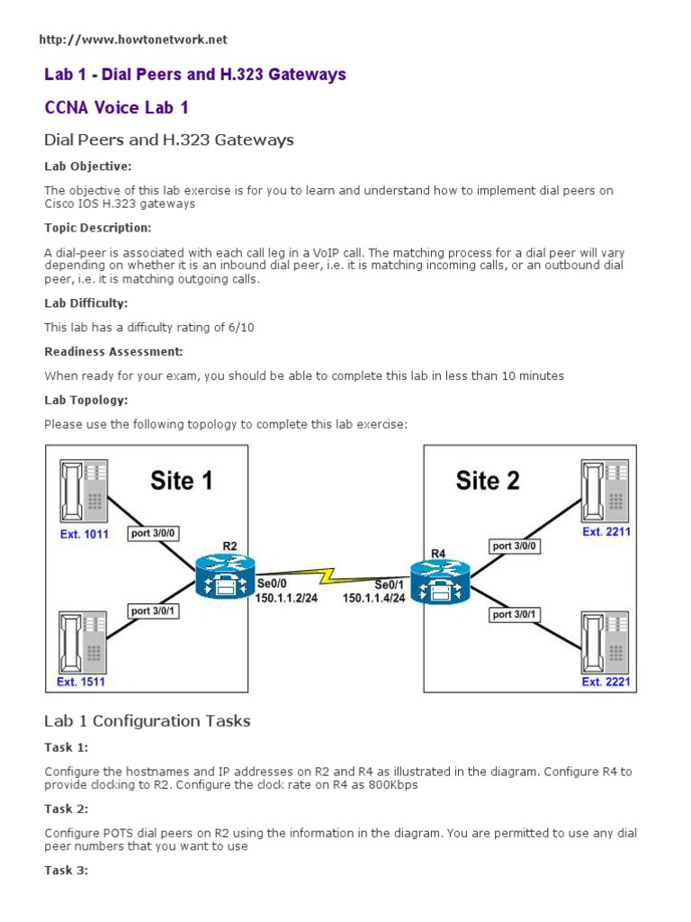 Lab 1 - Dial Peers and H.323 Gateways | PDF | Voice Over Ip | Cisco Certifications