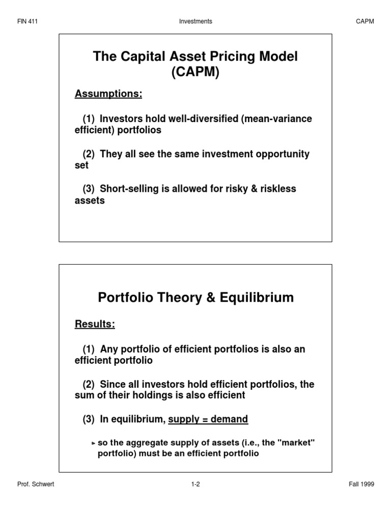 The Capital Asset Pricing Model (CAPM) : Assumptions | PDF | Capital ...