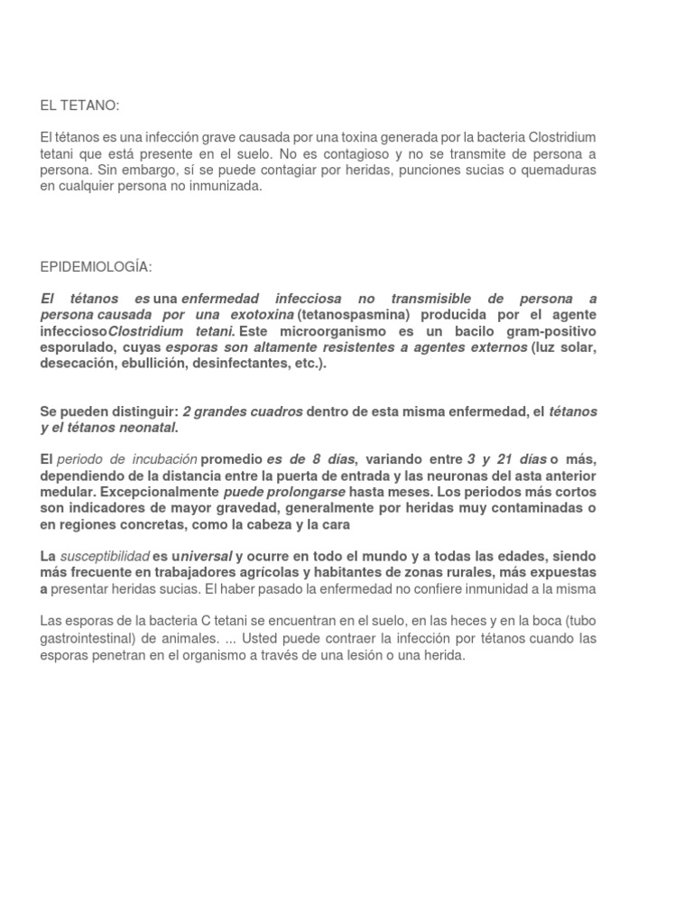 TETANO | PDF | Inmunología | Especialidades Medicas