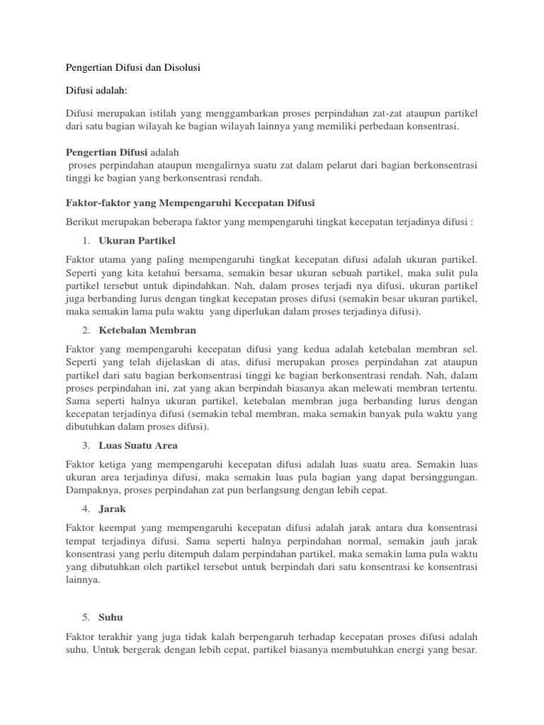 Pengertian Difusi Dan Disolusi | PDF