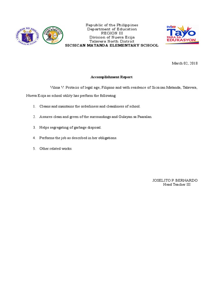 Sample Accomplishment Report | PDF