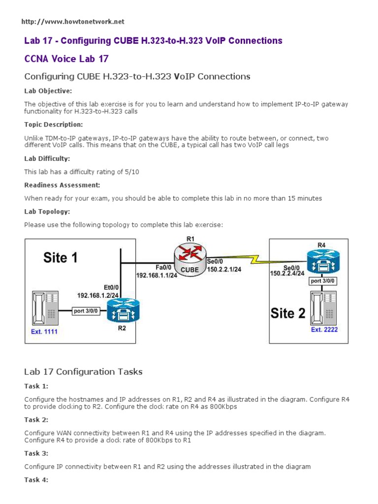 Lab 17 - Configuring CUBE H.323-To-H.323 VoIP Connections | PDF | Voice ...