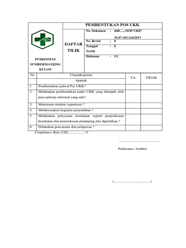 Daftar Tilik Pembentukan UKK | PDF