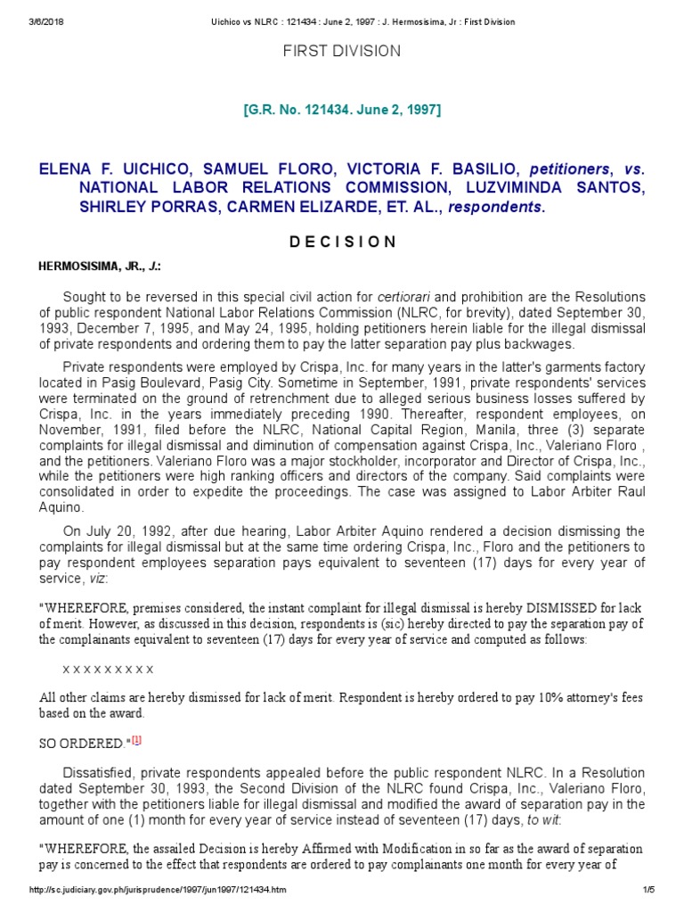 Uichico vs NLRC: Illegal Dismissal Case | PDF | Employment | Layoff