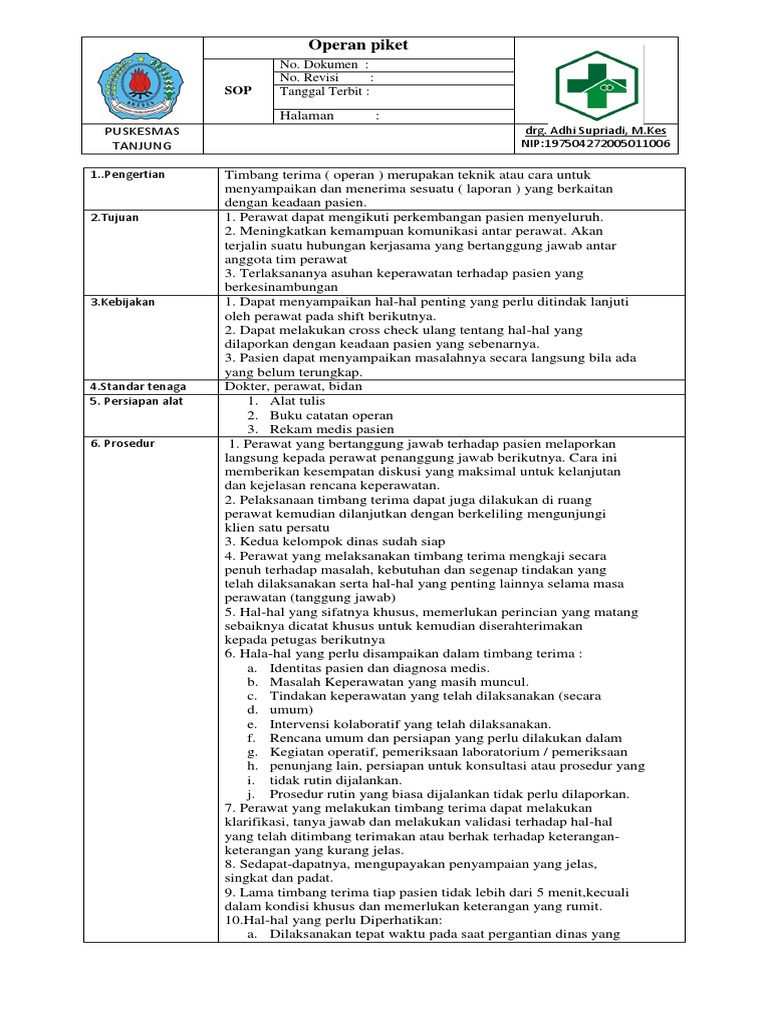 SOP Operan Piket | PDF
