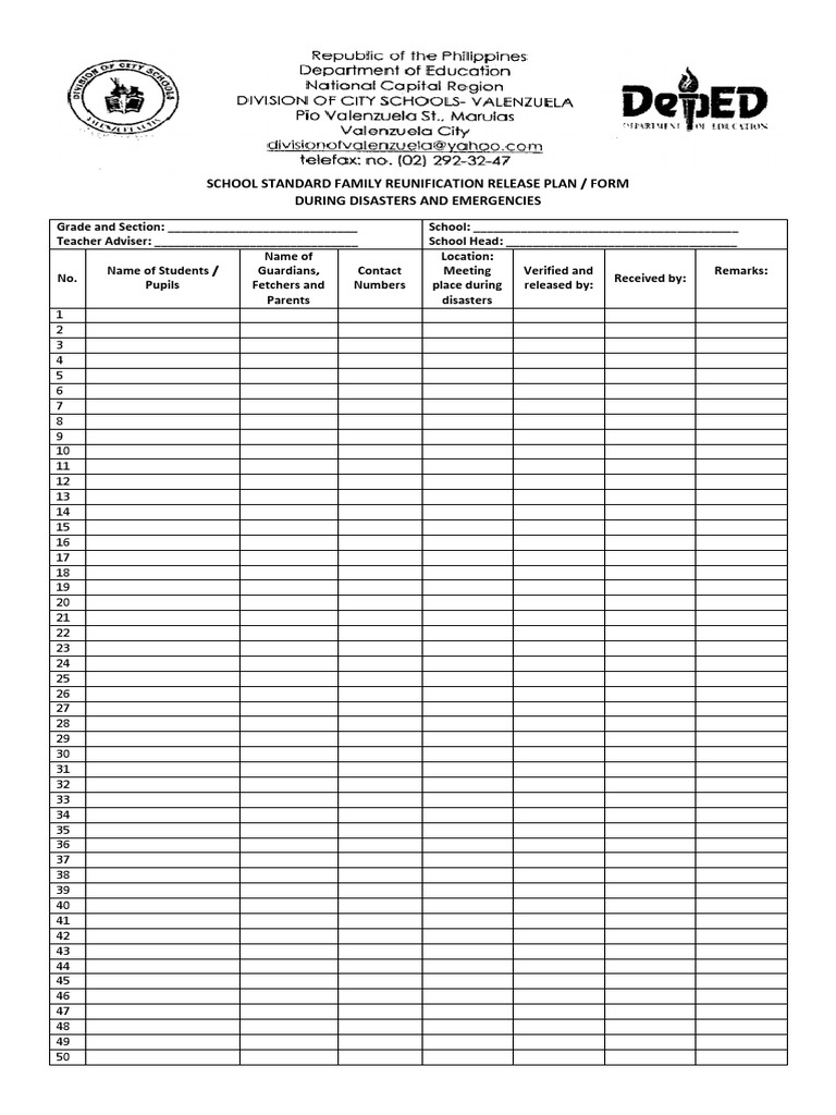 School Standard Family Reunification Release Plan | PDF