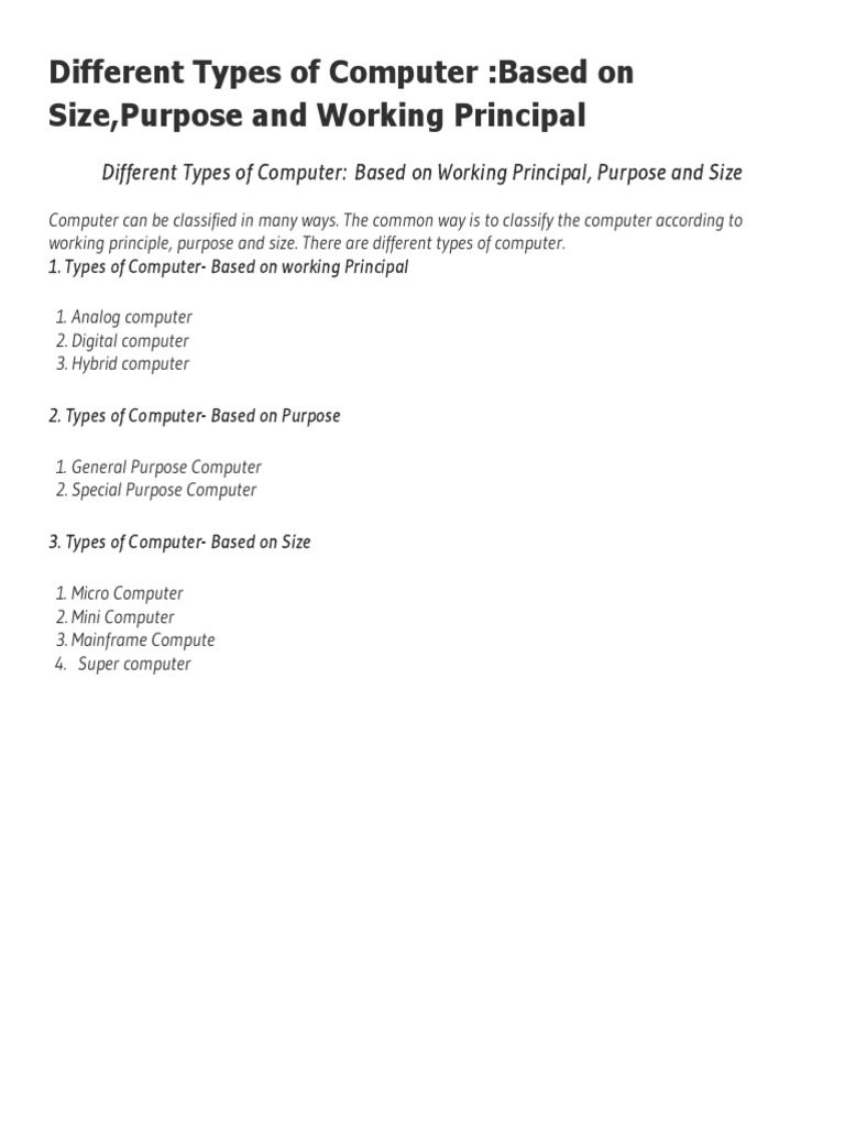 Different Types of Computer - Based On Size, Purpose and Working ...