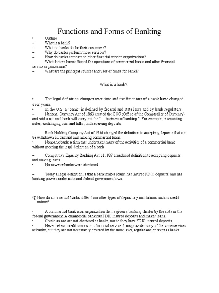 Functions and Forms of Banking | PDF | Financial Markets | Banks