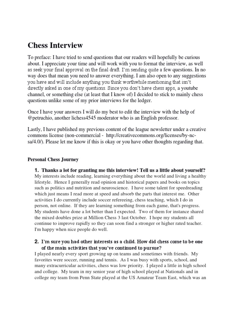 Chess Interview: Thanks A Lot For Granting Me This Interview! Tell Us A ...