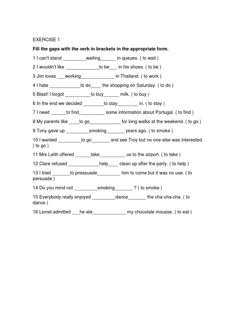 Fill The Gaps With The Verb in Brackets in The Appropriate Form | PDF