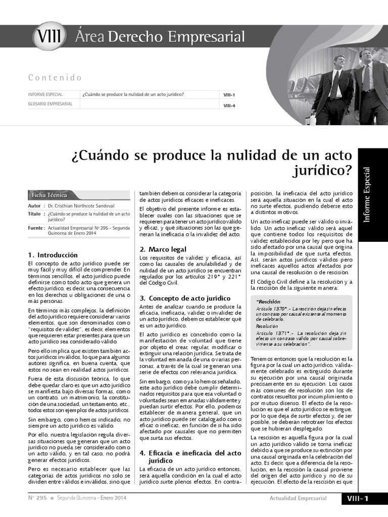 Cuándo Se Produce La Nulidad de Un Acto Jurídico PDF | PDF | Nulo (ley ...