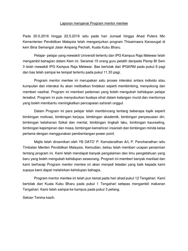 Laporan Mengenai Program Mentor Mentee | PDF