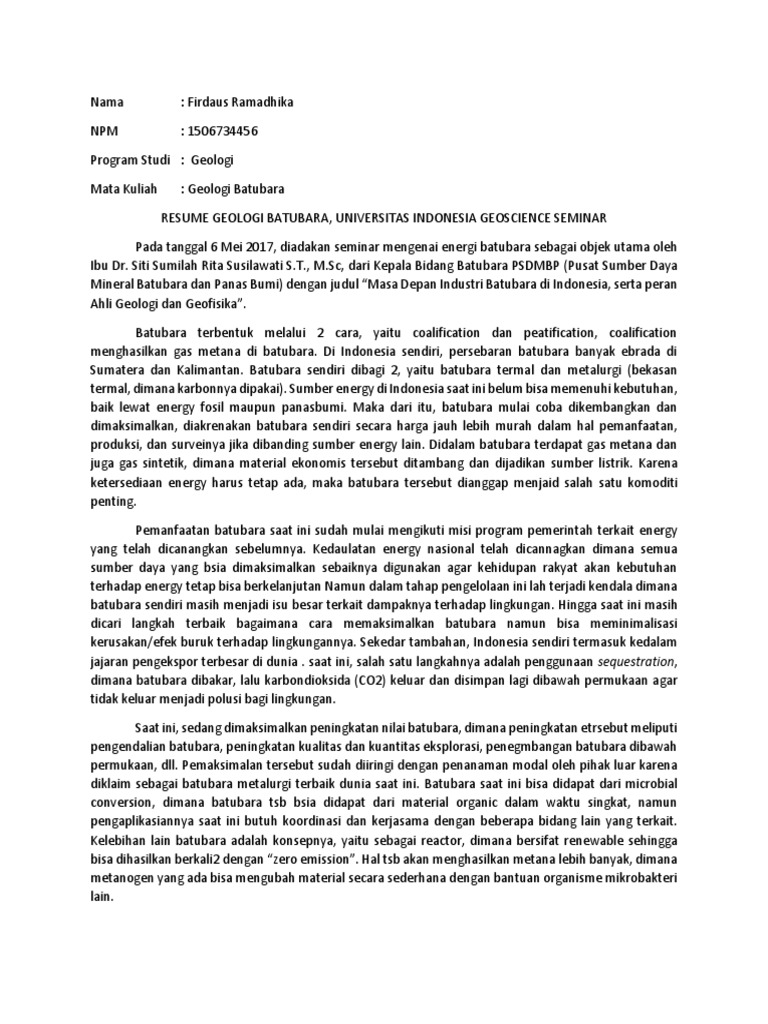Resume Batubara Indonesia | PDF