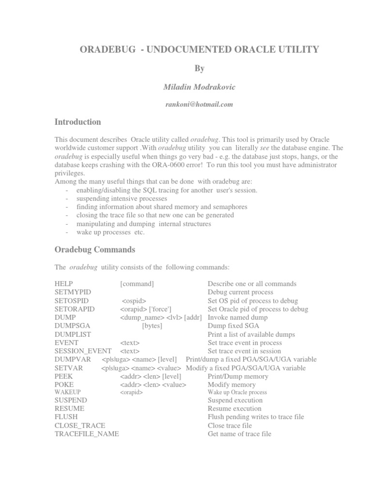 Oradebug - Undocumented Oracle Utility: Miladin Modrakovic | PDF | Oracle Database | Digital ...