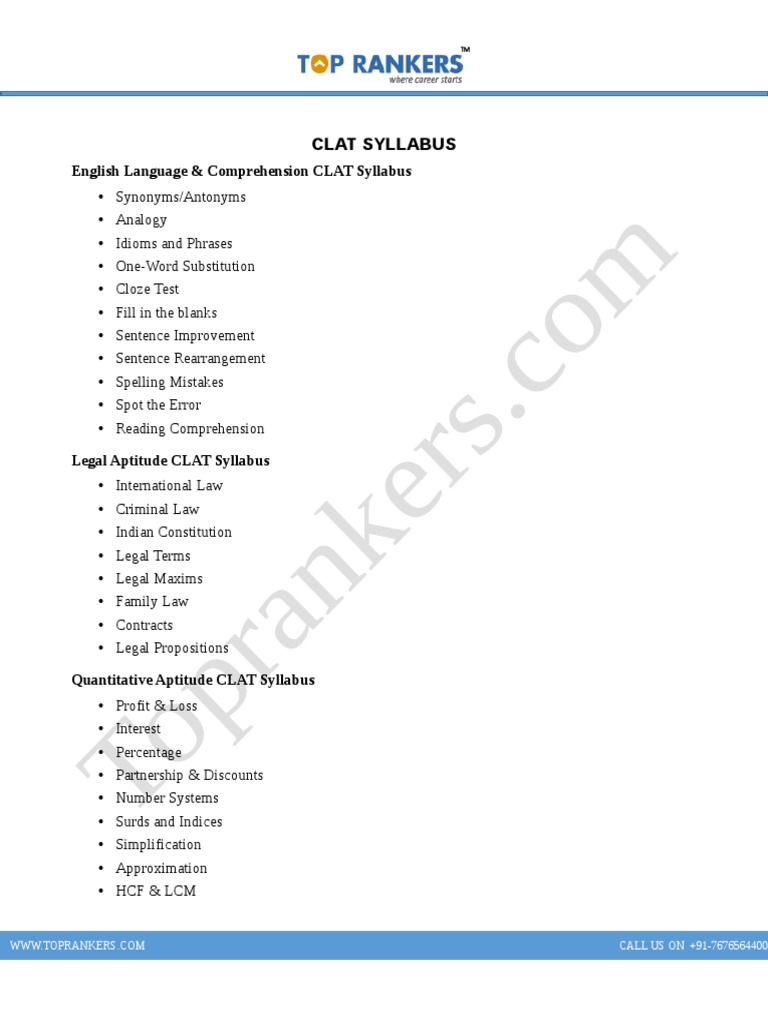 English Language & Comprehension CLAT Syllabus | PDF | Law School ...