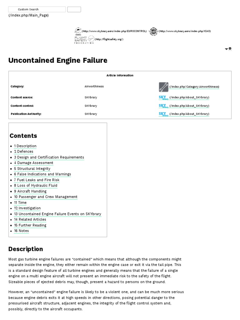 Uncontained Engine Failure - SKYbrary Aviation Safety | PDF | Turbine ...