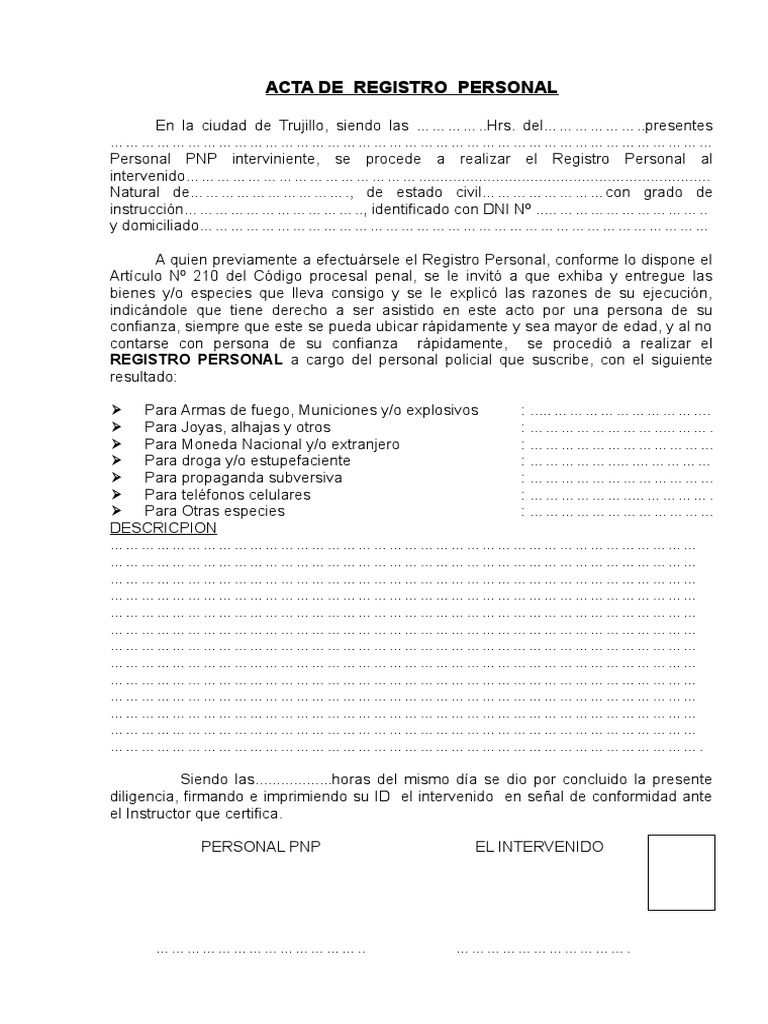 Formato Acta Registro Personal PNP | PDF