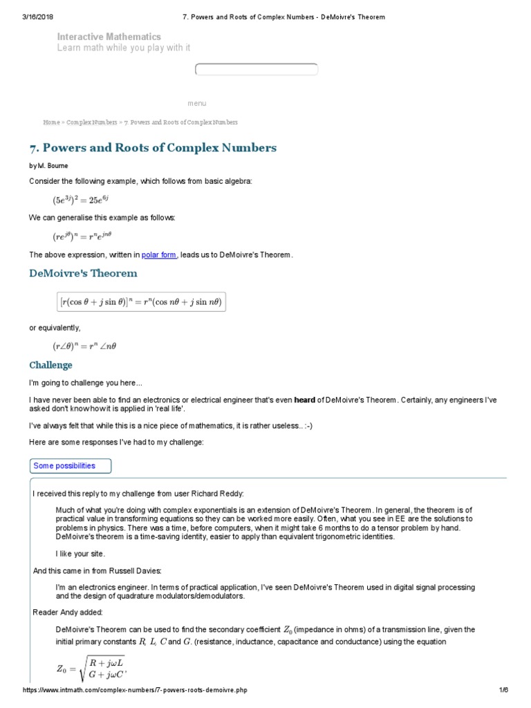 Powers and Roots of Complex Numbers - DeMoivre's Theorem | PDF | Complex Number | Trigonometric ...