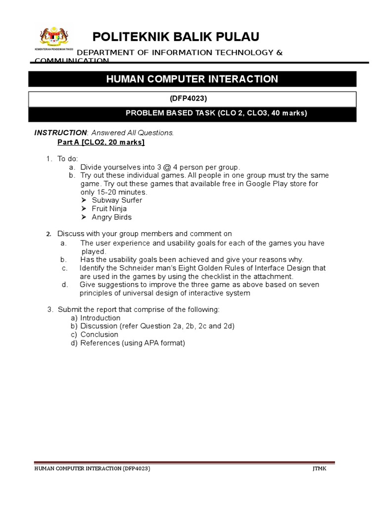 Problem Based Task | PDF | Understanding | Usability