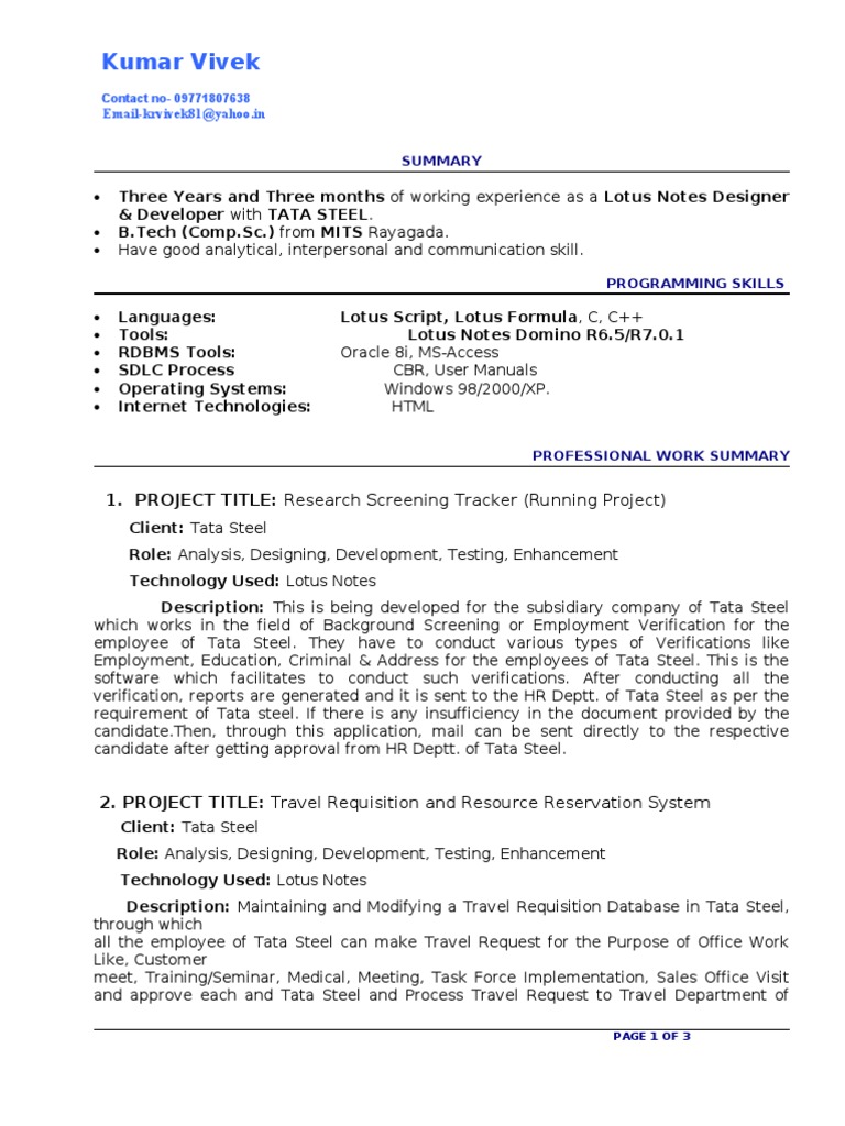 Vivek Resume | PDF | Ibm Notes | Information Technology