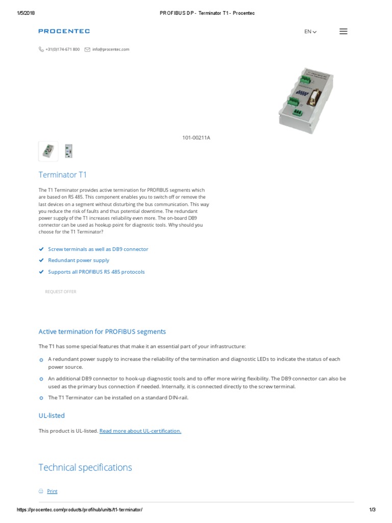 PROFIBUS DP - Terminator T1 - Procentec | PDF | Electrical Connector ...