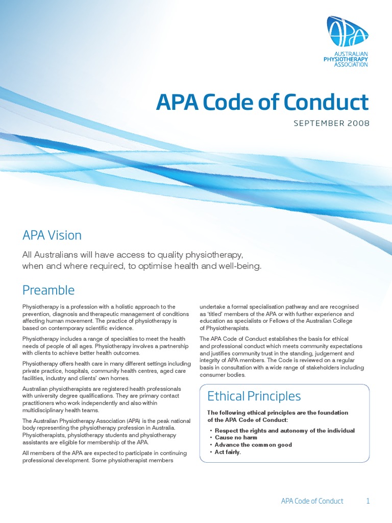 APA Code of Conduct | Physical Therapy | American Psychological Association
