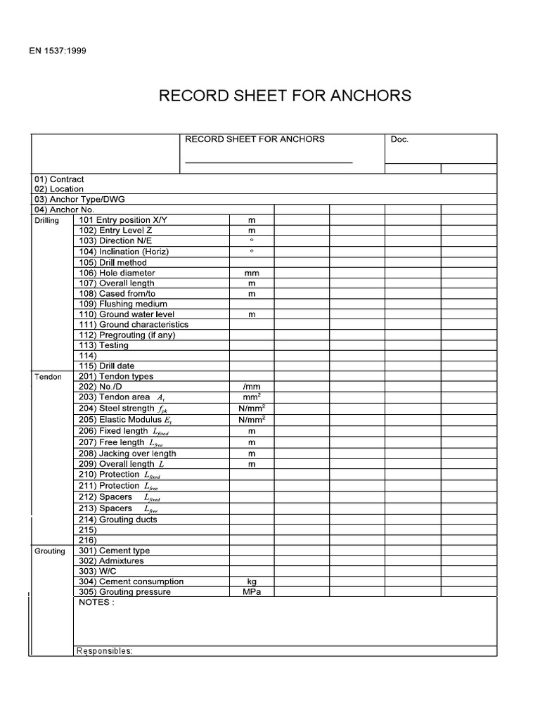 Srps en 1537 Anchor Record Sheet | PDF