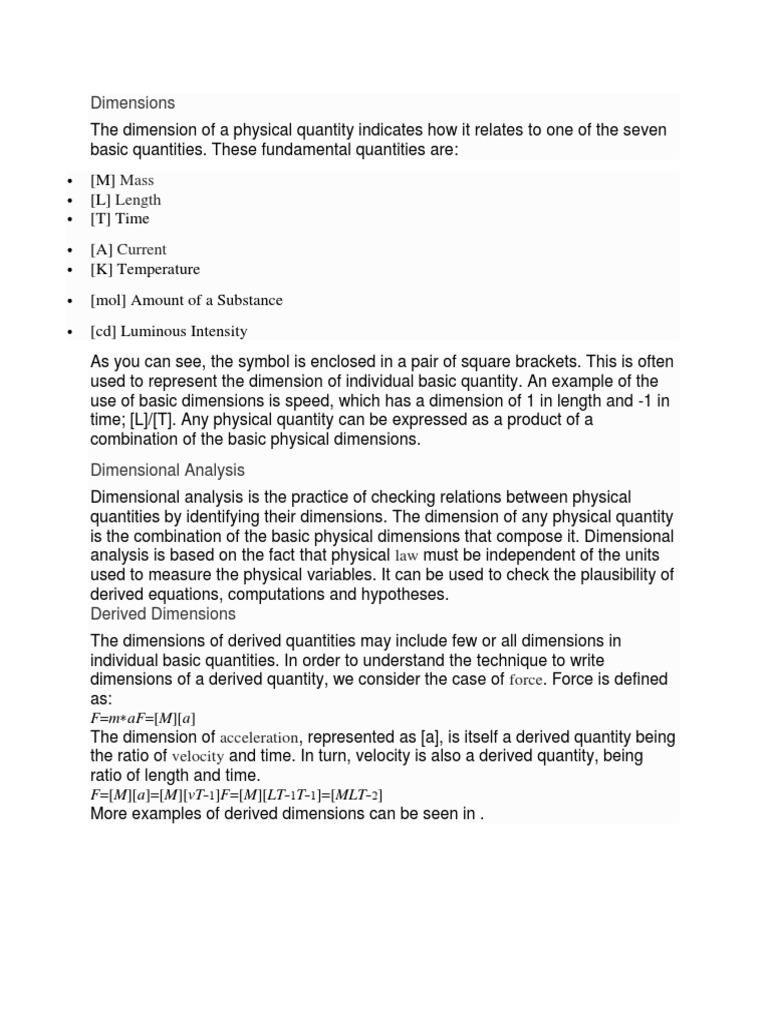 Mass Length: (M) (L) (T) Time (A) (K) Temperature (Mol) Amount of A ...