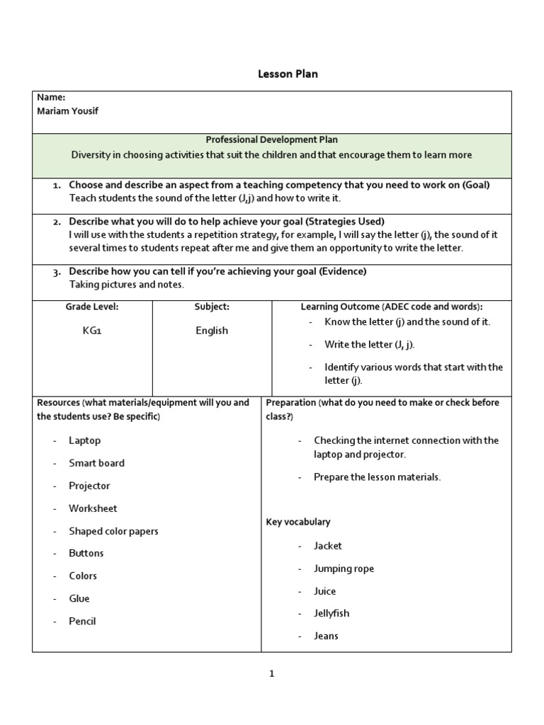 Lesson Plan 7 | PDF | Language Development | Lesson Plan