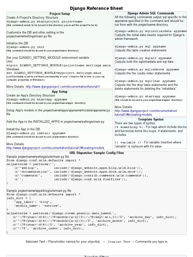 Django Reference Sheet | PDF | Parameter (Computer Programming) | Html Element