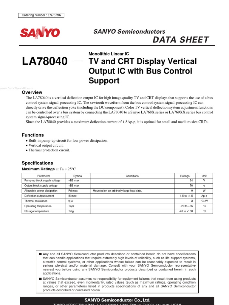 TV and CRT Display Vertical Output IC With Bus Control Support | PDF ...