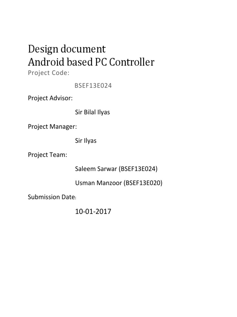 Design Document Android Based PC Controller: Project Code: BSEF13E024 | PDF | Network Socket ...