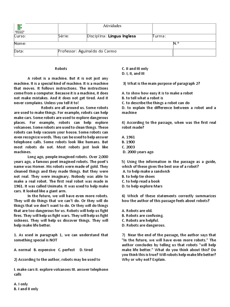 Robots Reading Comprehension Pdf Robot Robotics