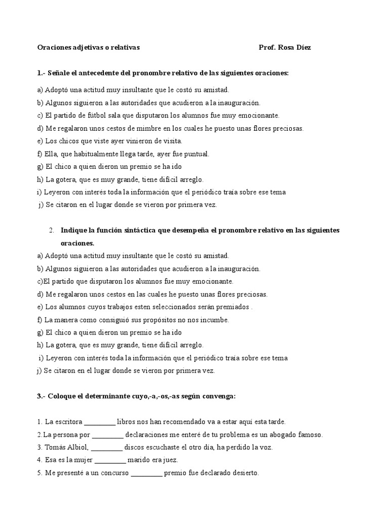 Oraciones de Relativo | PDF | Oración (Lingüística) | Idiomas