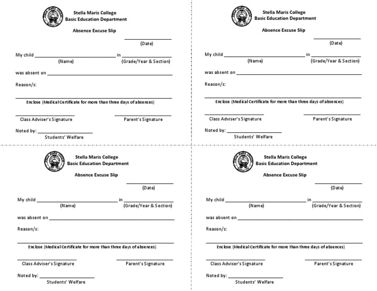 Basic Education Department Absence Excuse Slip Basic Education ...