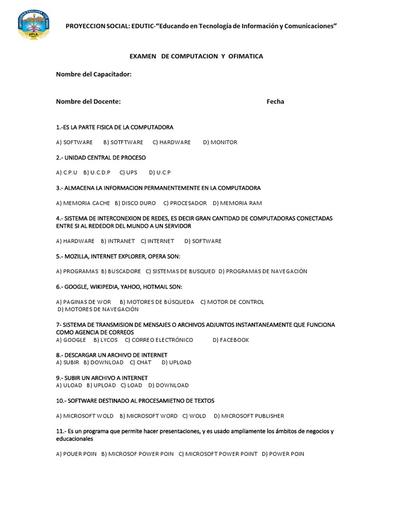 Examen de Computacion y Ofimatica | PDF | Microsoft | Microsoft Office