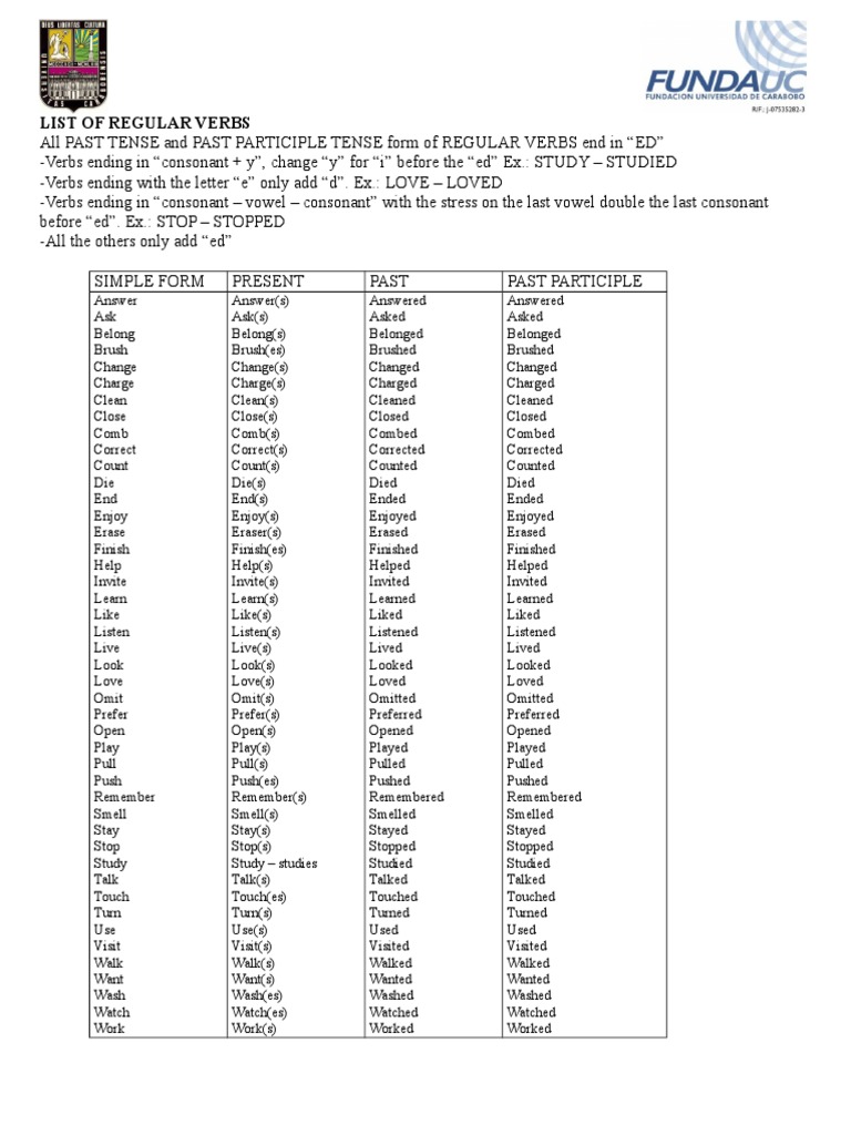 10 Verbs List | PDF | Grammatical Tense | Verb