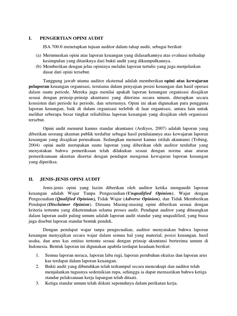 Jenis-Jenis Opini Audit dan Penjelasannya | PDF