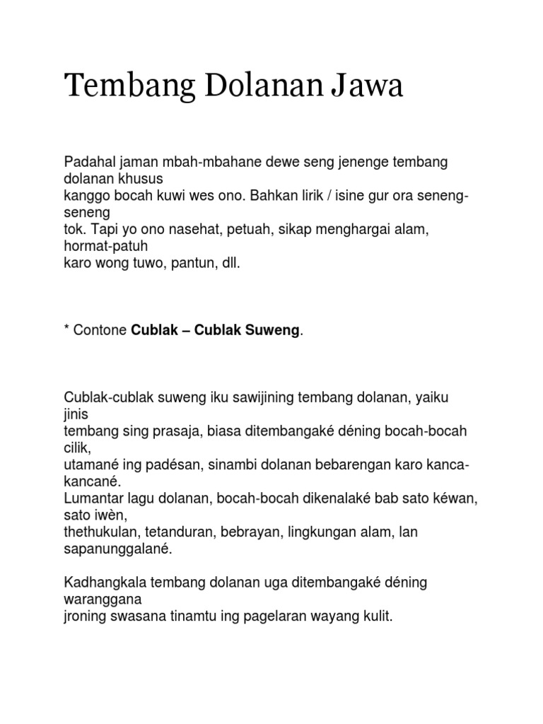 Tembang Dolanan Jawa | PDF