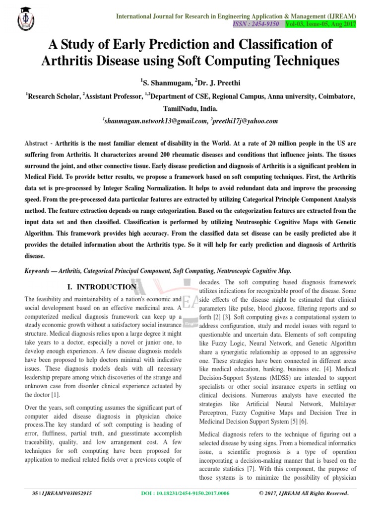 A Study of Early Prediction and Classification of Arthritis Disease ...
