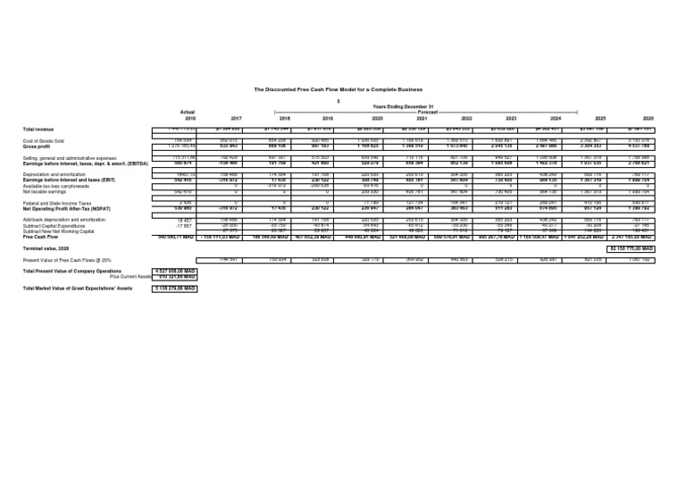 The Discounted Free Cash Flow Model For A Complete Business | PDF ...
