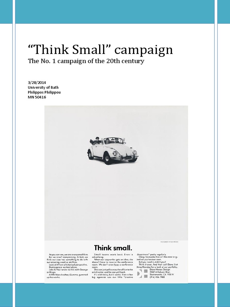 "Think Small" Campaign: The No. 1 Campaign of The 20th Century | PDF ...
