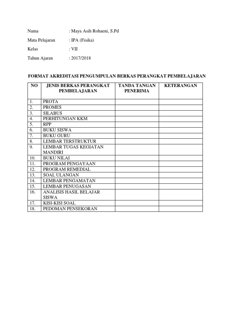 Daftar Ceklis Pengumpulan Perangkat Pembelajaran | PDF