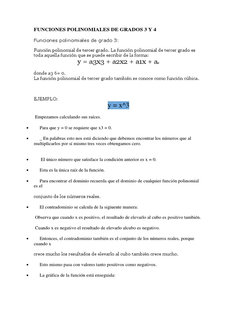Funciones Polinomiales de Grados 3 y 4 | PDF | Función (Matemáticas ...