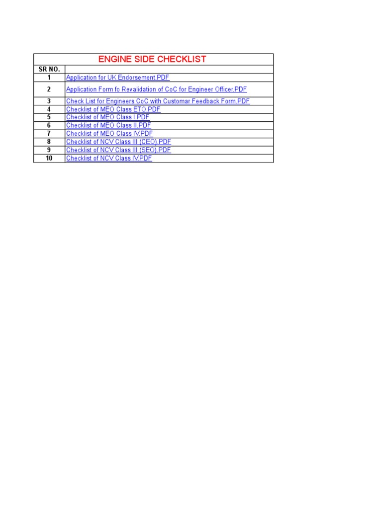 Checklist For Engine Side MMD | PDF