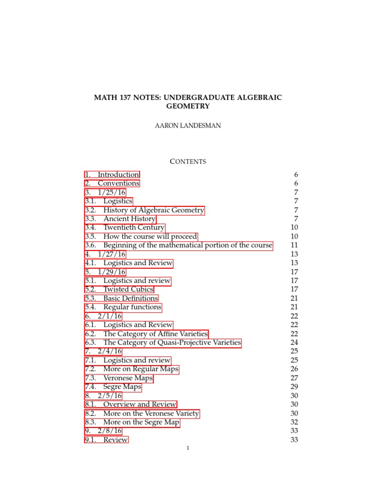 MATH 137 Harvard | PDF | Algebraic Geometry | Field (Mathematics)